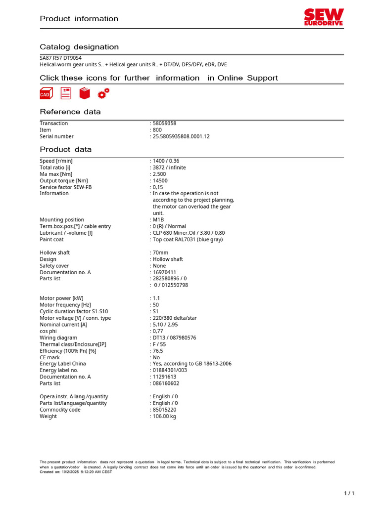 800 SA87 R57 DT90S4 ProductData en US | PDF | Manufactured Goods ...