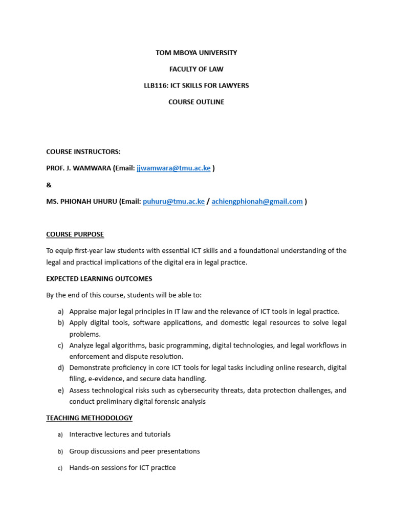 ICT Skills For Lawyers - Course Outline | PDF | Educational Technology | Computer Security