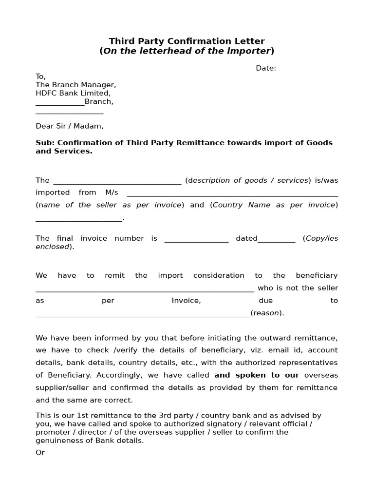 Third Party Confirmation Letter | PDF | Business
