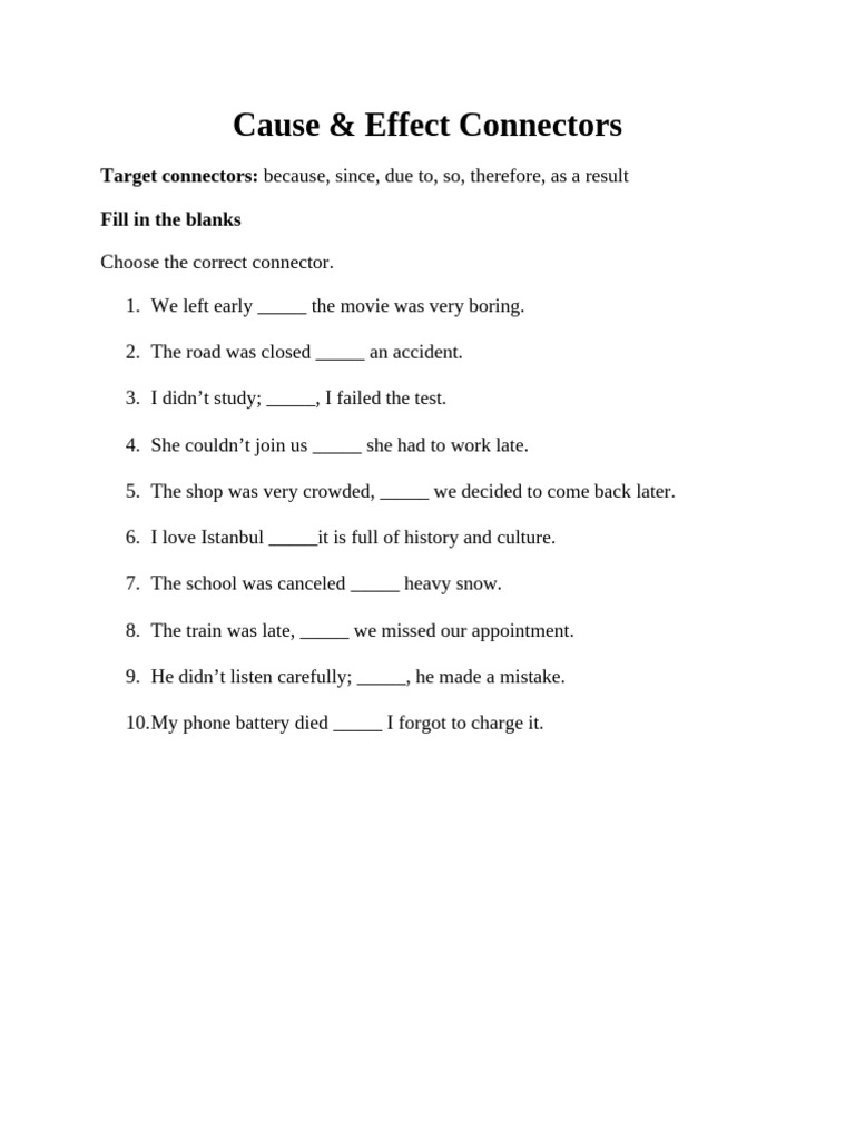 Cause & Effect Connectors | PDF