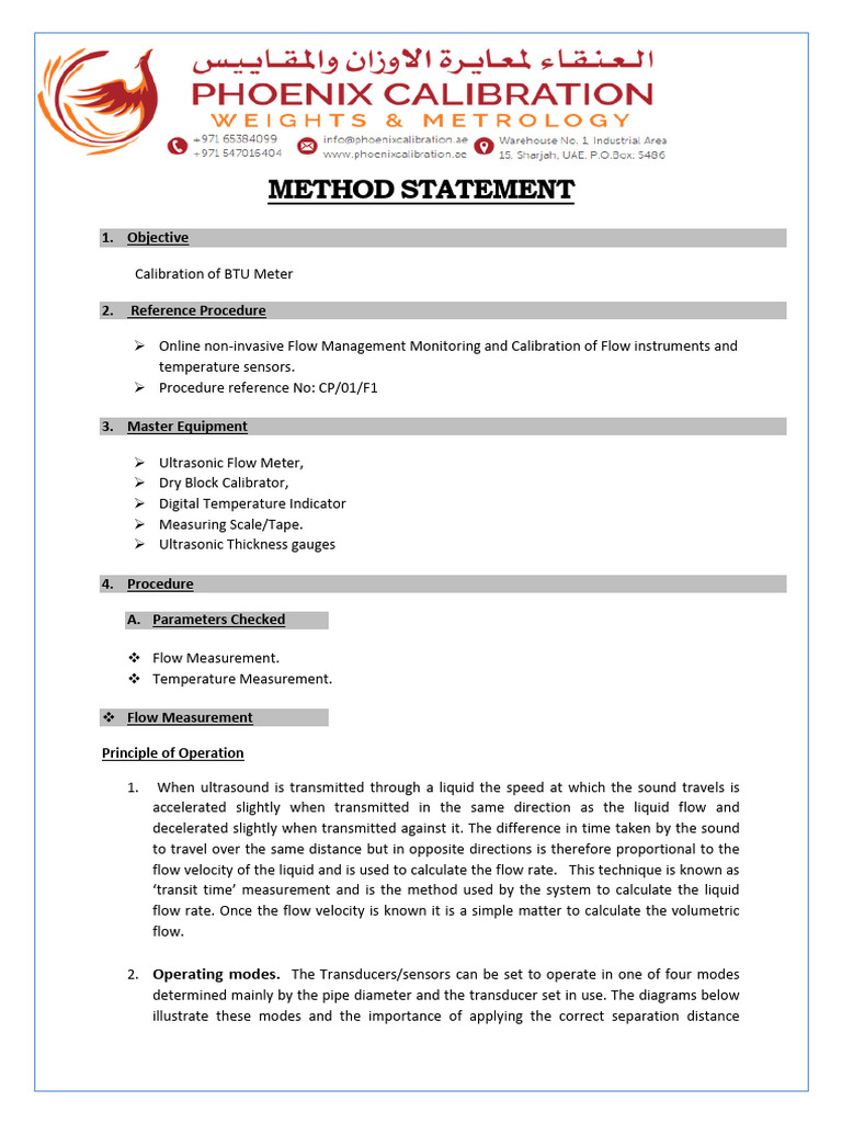 BTU Meter Calibration Method Statement | PDF | Flow Measurement ...