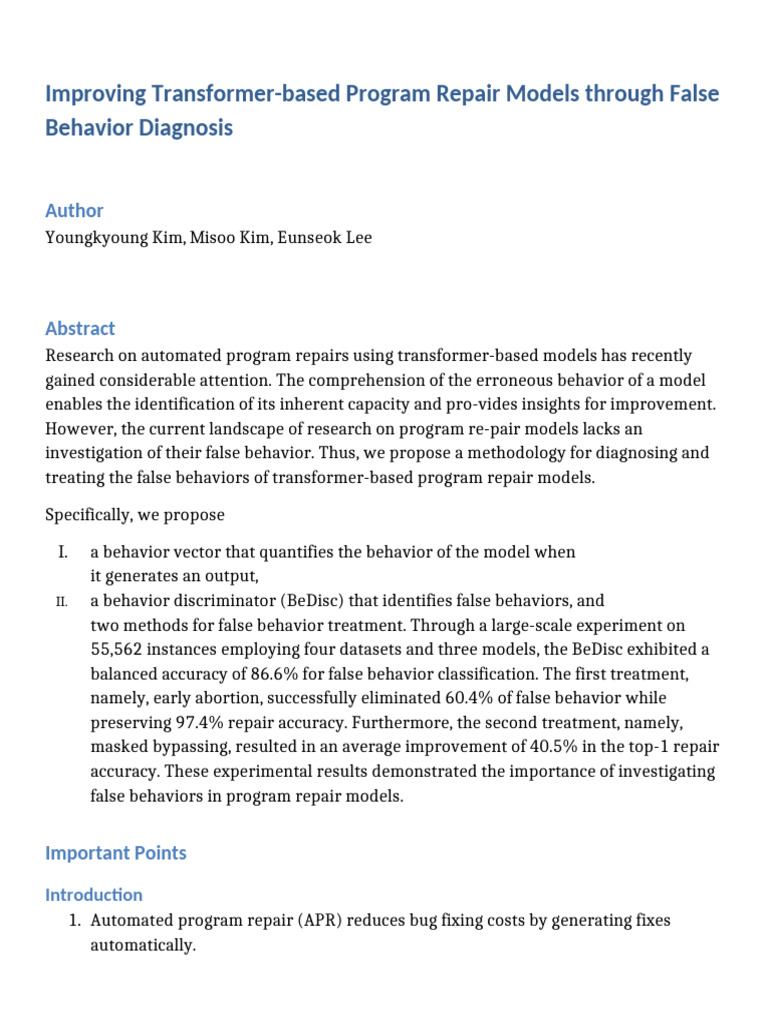 Improving Transformer Program Repair Models False Behavior Diagnosis ...