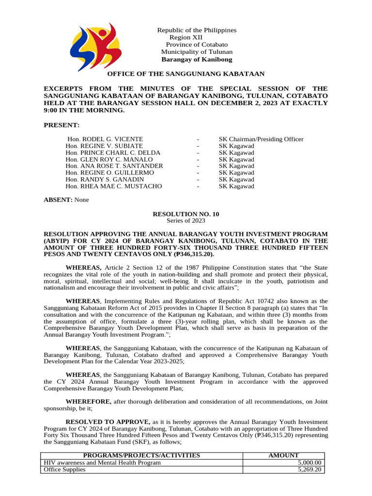 SK Resolution Approving ABYIP | PDF | Government