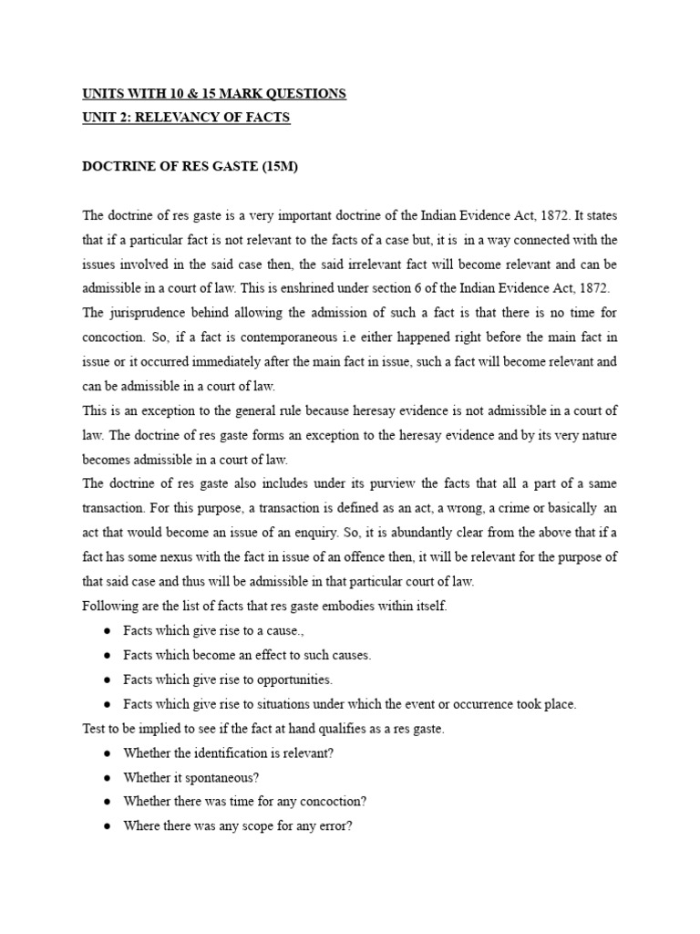 Law of Evidence Revision Notes | PDF | Evidence (Law) | Burden Of Proof ...