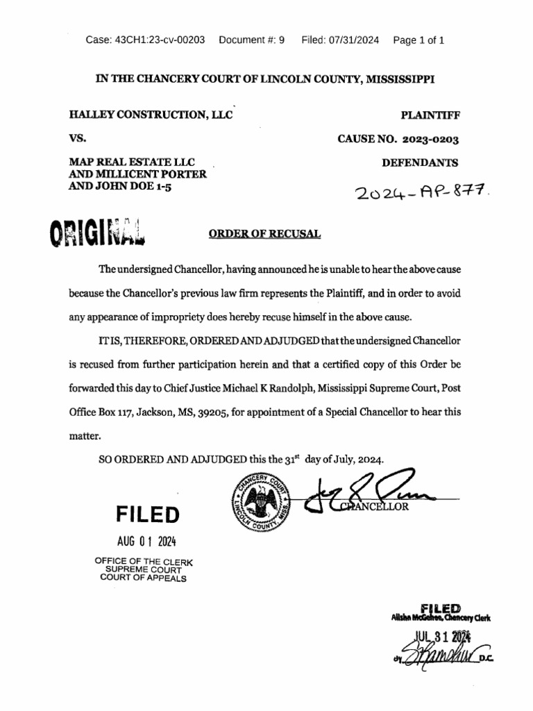 Chancellor Recusal Order in 43CH1:23-cv-00203 | PDF
