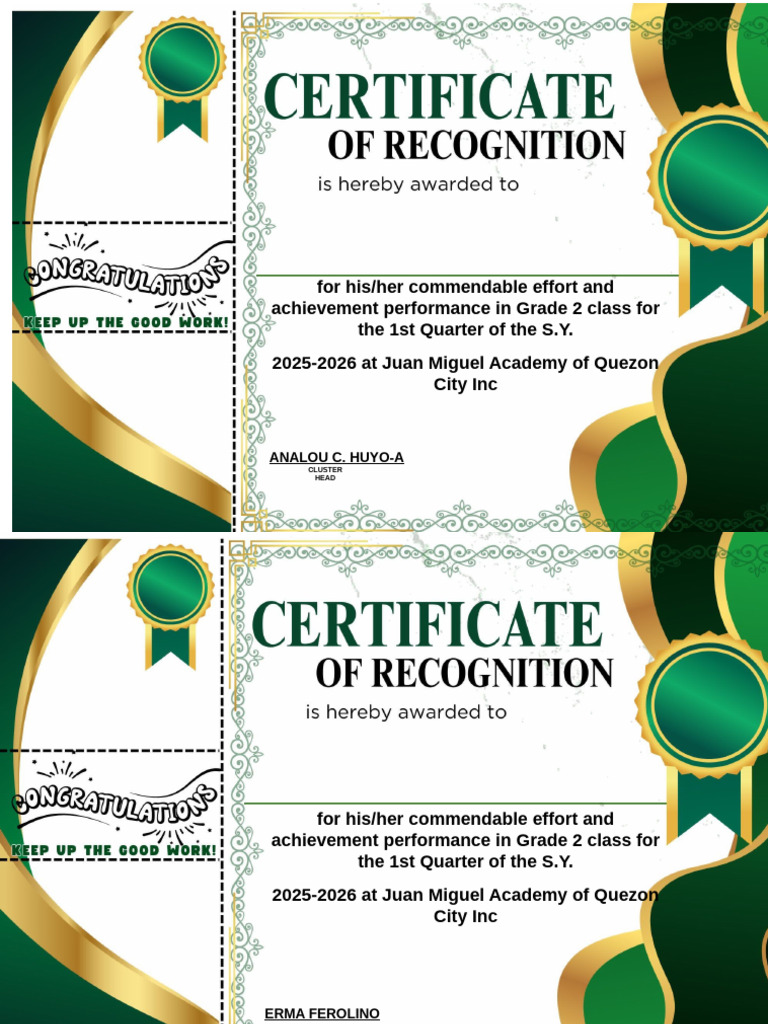 Certificate of Recognition With Choco Slot. 2 | PDF