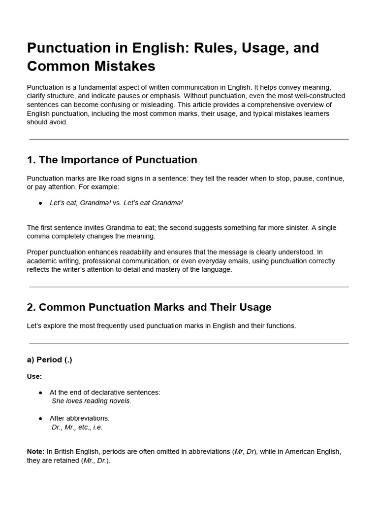 Punctuation in English_ Rules, Usage, And Common Mistakes | PDF ...
