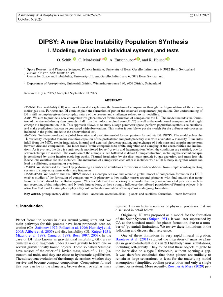Dipsy: A New Disc Instability Population Synthesis: I. Modeling ...