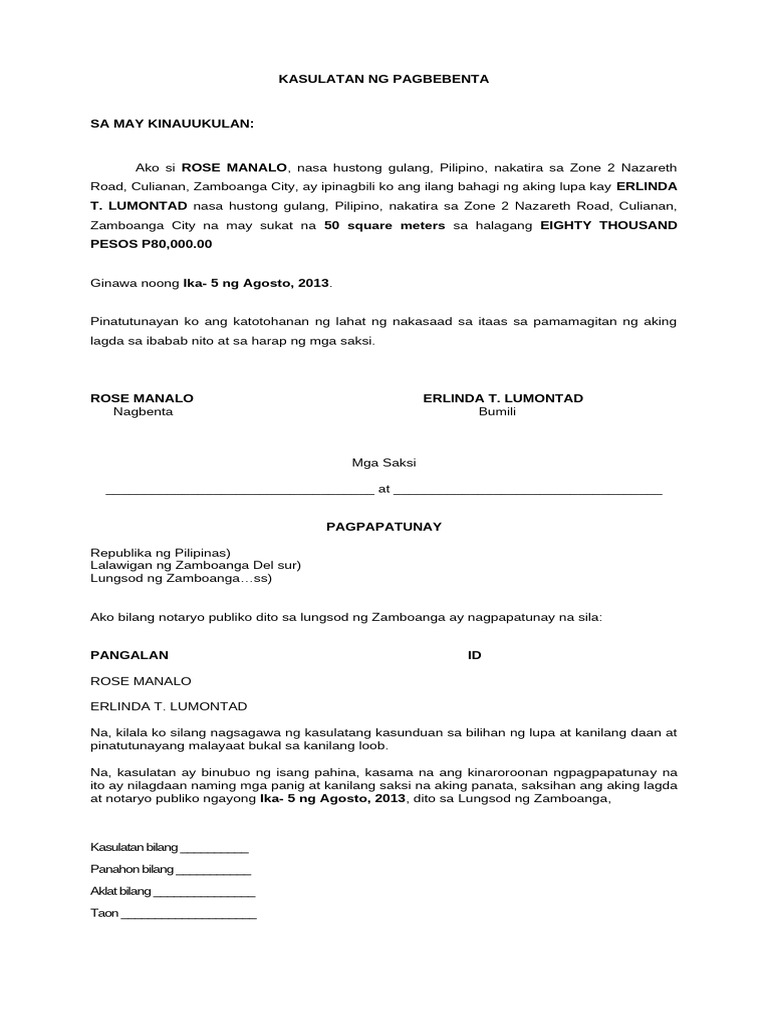 Kasulatan NG Pagbebenta | PDF