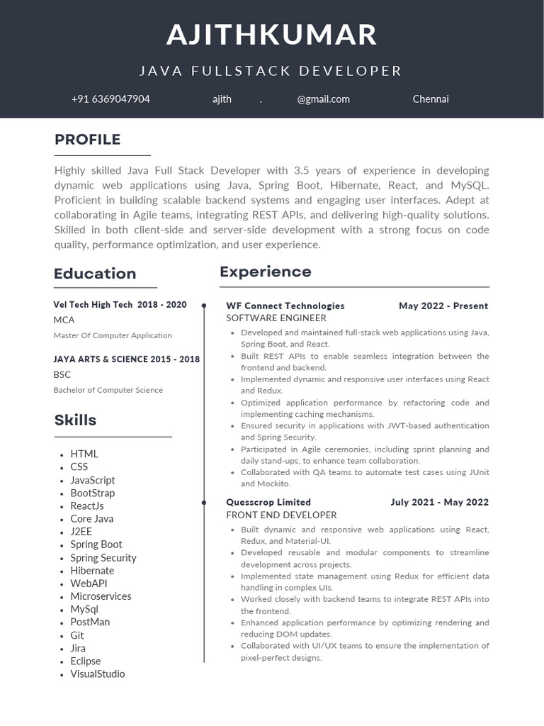 Ajithkumar 3.5 Years Java Fs (Junior) Spar BLR | PDF | Systems ...