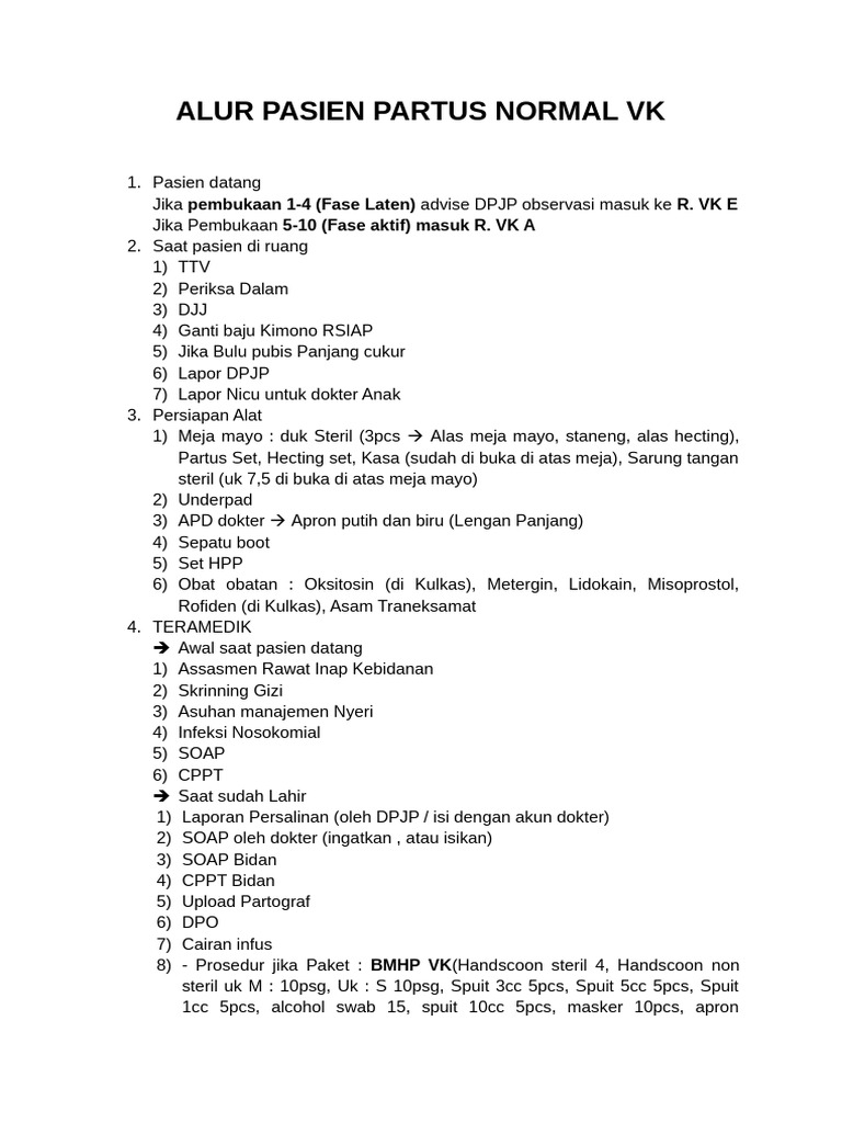 Alur Pasien Partus Normal VK | PDF
