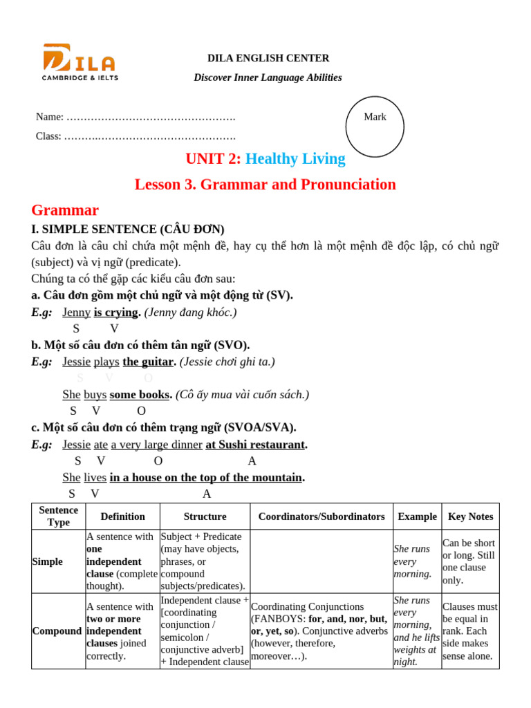 Unit 2. Healthy Living. Lesson 3. Grammar and Pronunciation | PDF ...