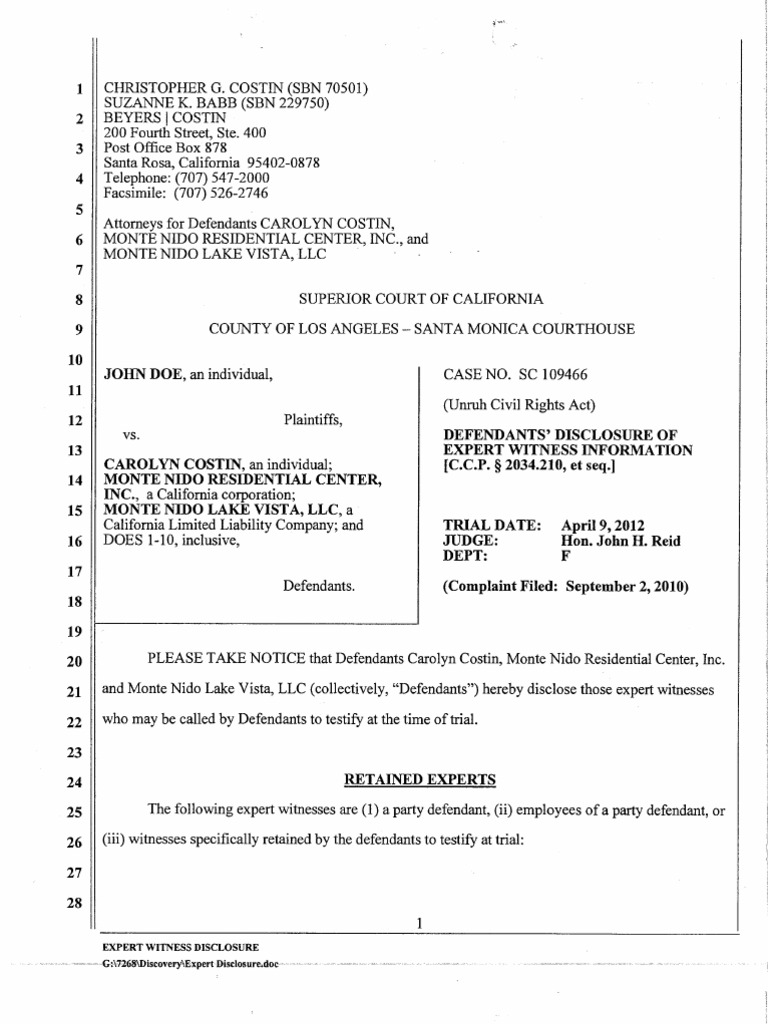 2012.02.21 Defendants' Disclosure of Expert Witness Information | PDF ...