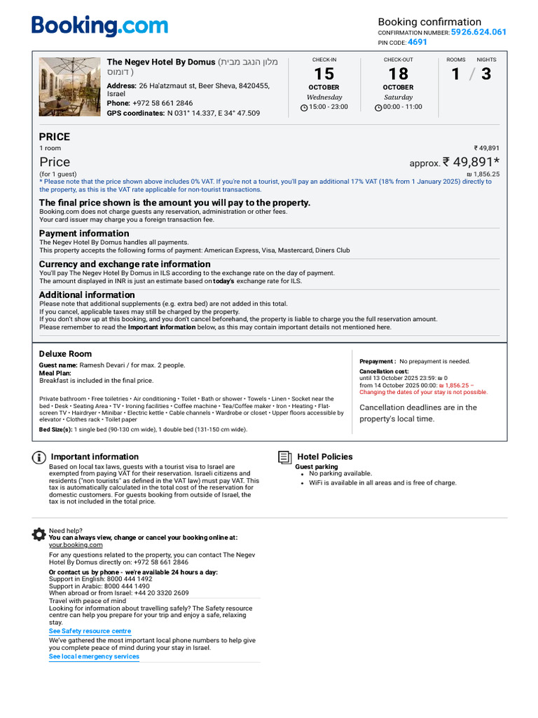 Booking Confirmation | PDF | Payments | Value Added Tax