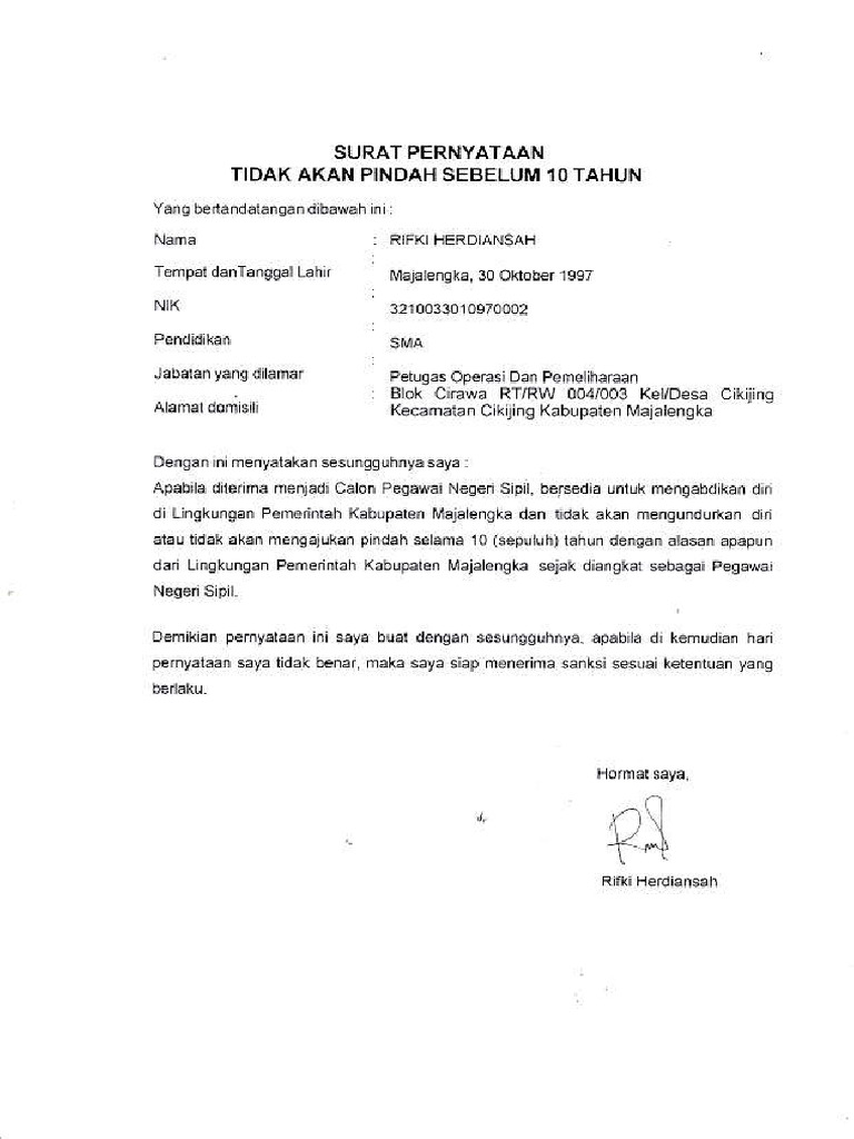 Surat Pernyataan Tidak Akan Pindah_20240826_0001 | PDF