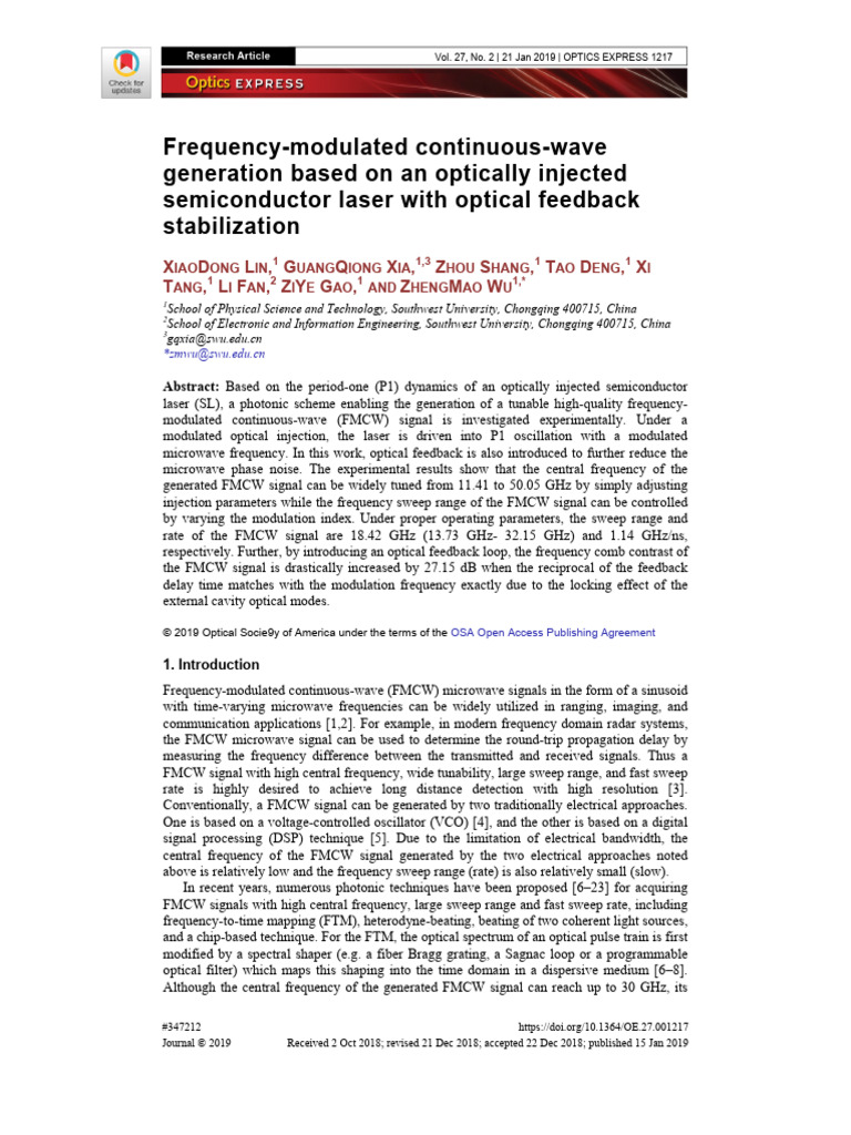 Oe 27 2 1217 | PDF | Frequency Modulation | Laser