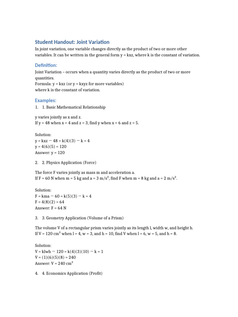 Understanding Joint Variation Concepts | PDF