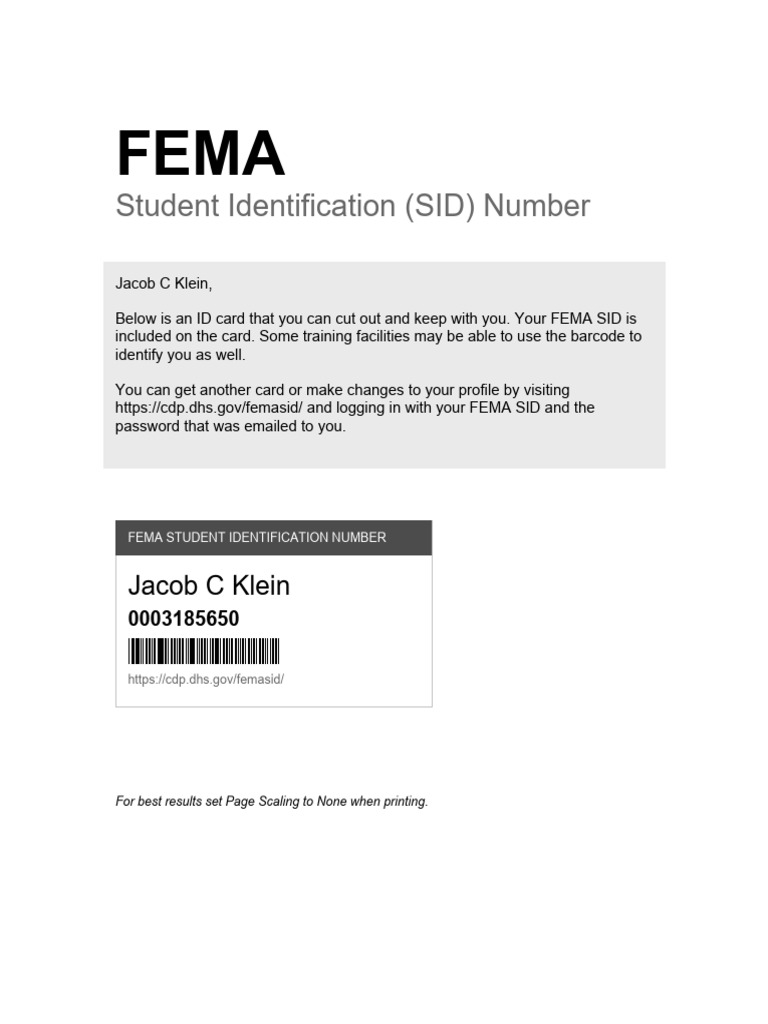 FEMA Student ID Card Instructions | PDF