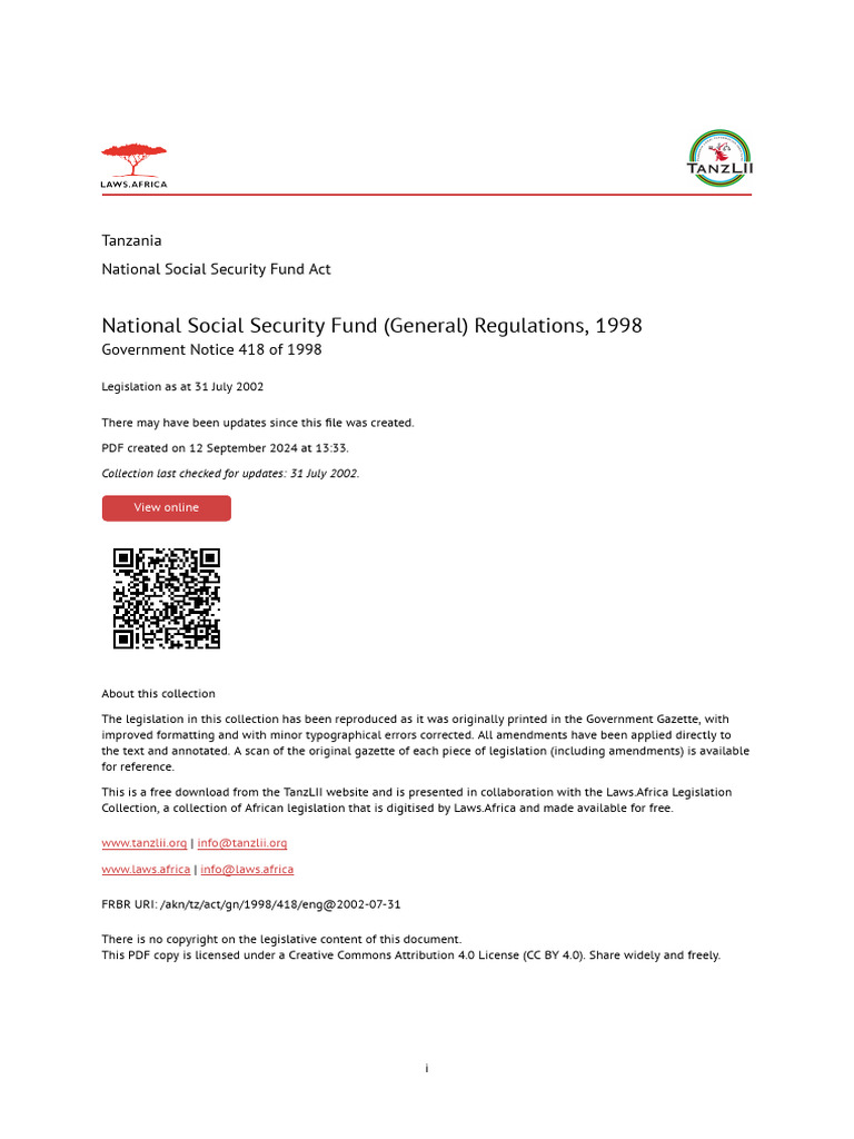 National Social Security Fund (General) Regulations 1998 | PDF ...
