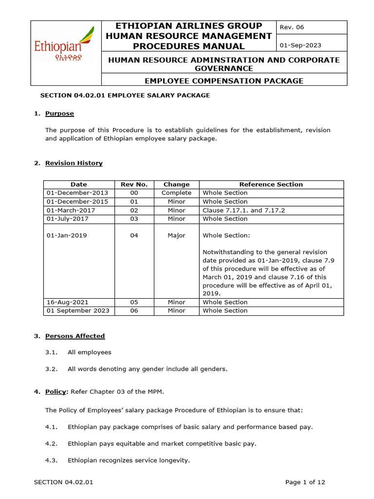 Ethiopian Airlines Employee Salary Guidelines | PDF | Salary | Employment