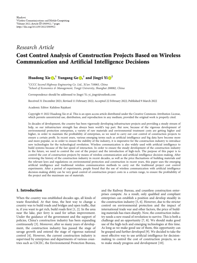 Cost Control Analysis of Construction Projects Bas | PDF | Artificial ...
