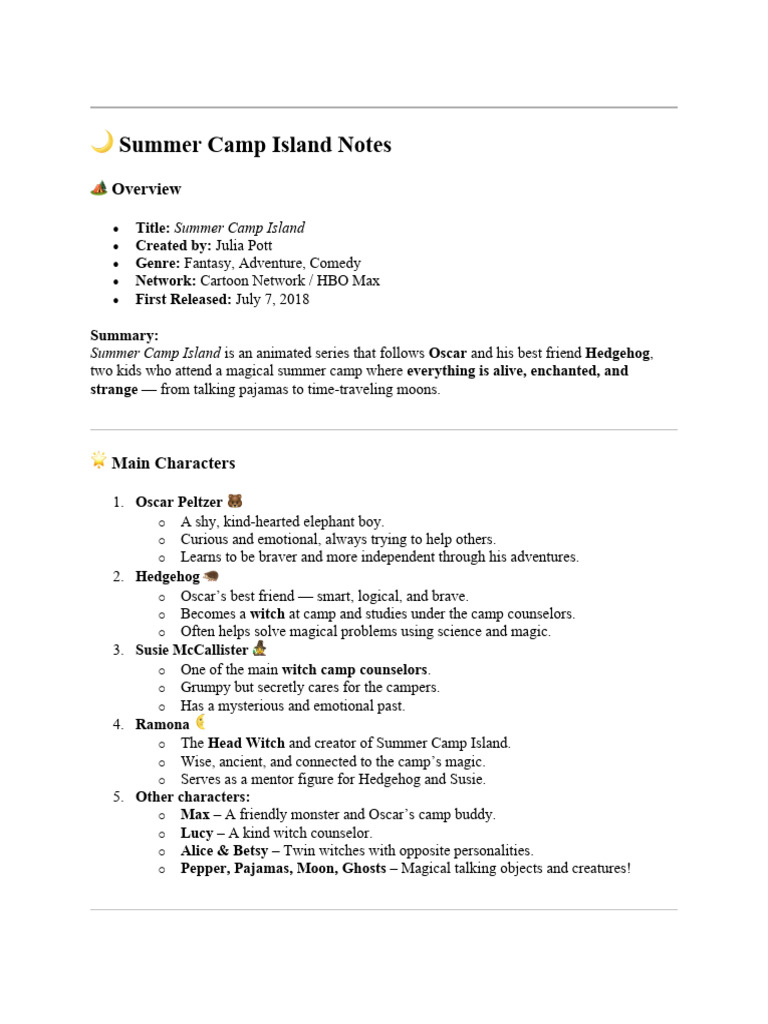 Summer Camp Island Overview and Themes | PDF