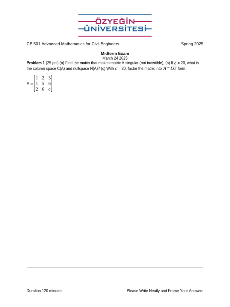 Ce 501 Spring 2025 Midterm Exam | PDF