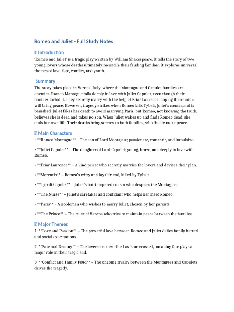 Romeo and Juliet Study Guide | PDF | Characters In Romeo And Juliet ...