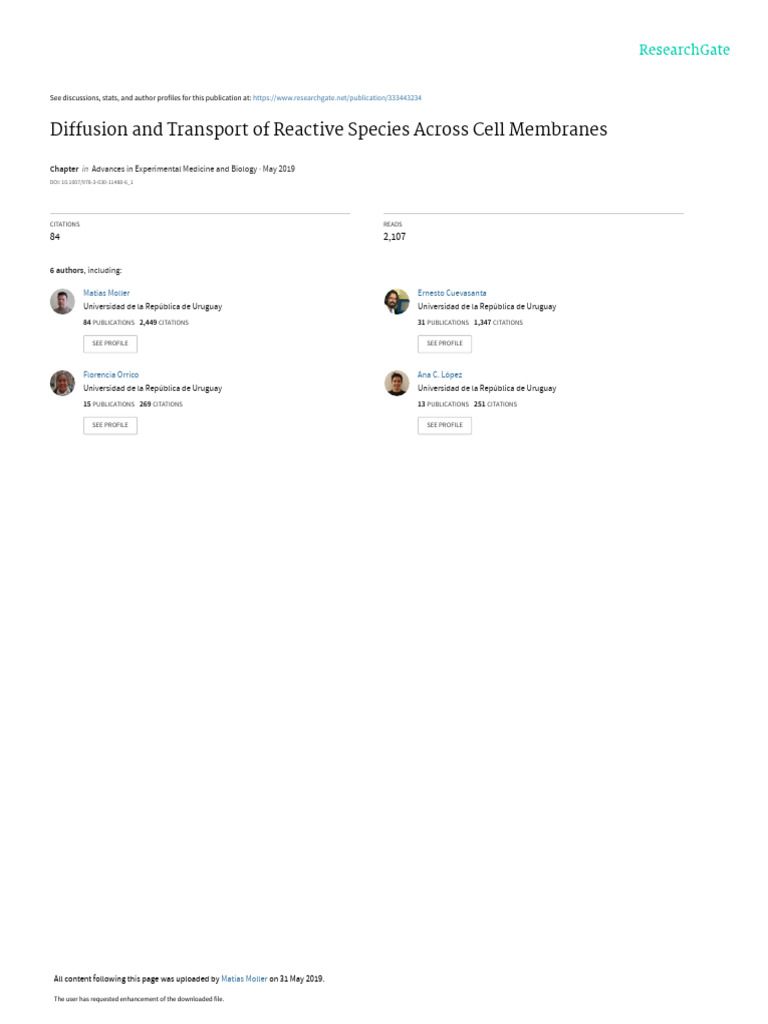 2019_PreprintDiffusionreactivespecies | PDF | Cell Membrane | Lipid Bilayer