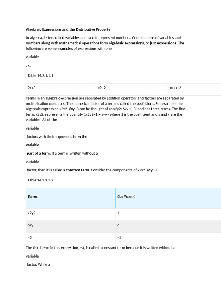 Algebraic Expressions and The Distributive Property | PDF | Area | Volume