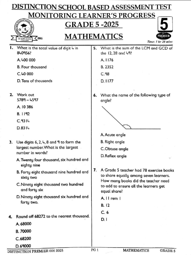 Grade 5 006 Distinction Combined Subjects With Marking Scheme PDF | PDF
