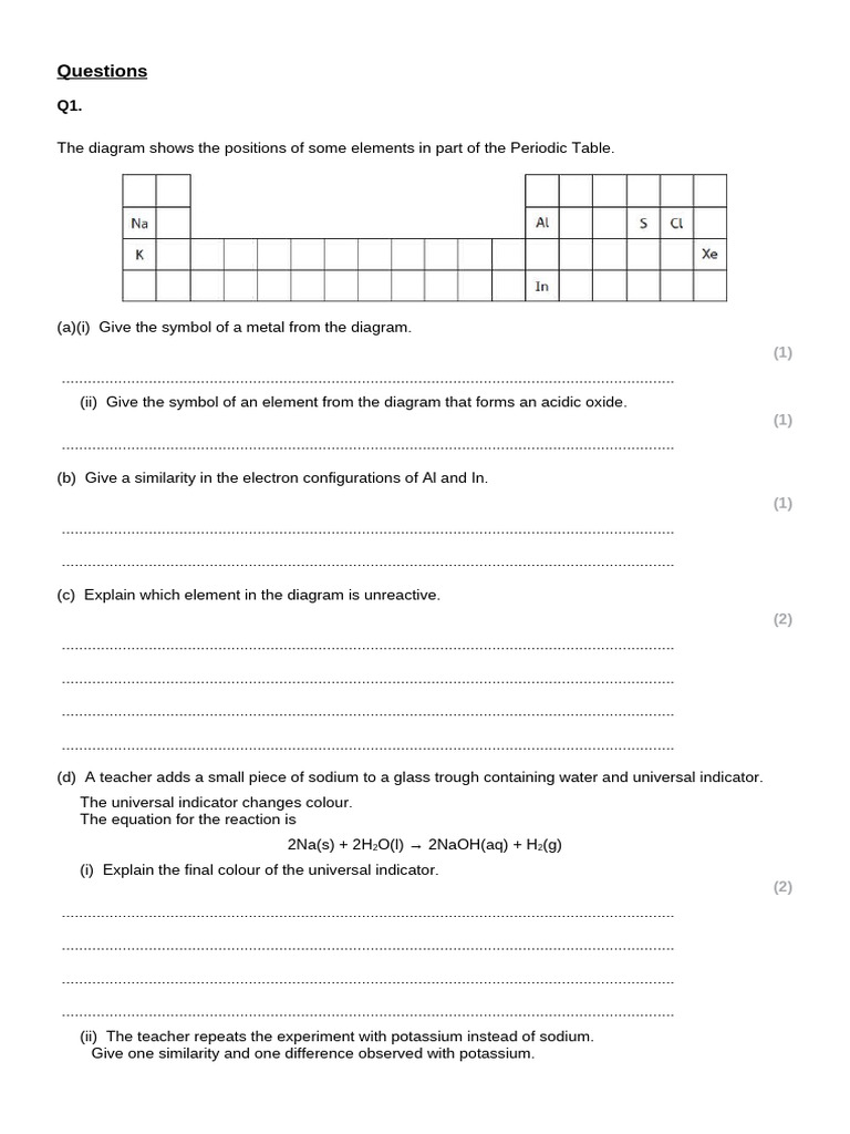 Periodic Table Element Questions and Answers | PDF | Chemical Elements ...