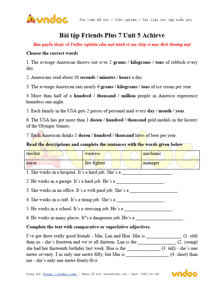 Free Friends Plus 7 Unit 5 Exercises | PDF