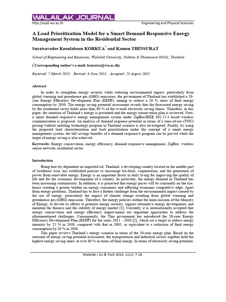 A Load Prioritization Model For A Smart Demand Res | PDF | Energy ...