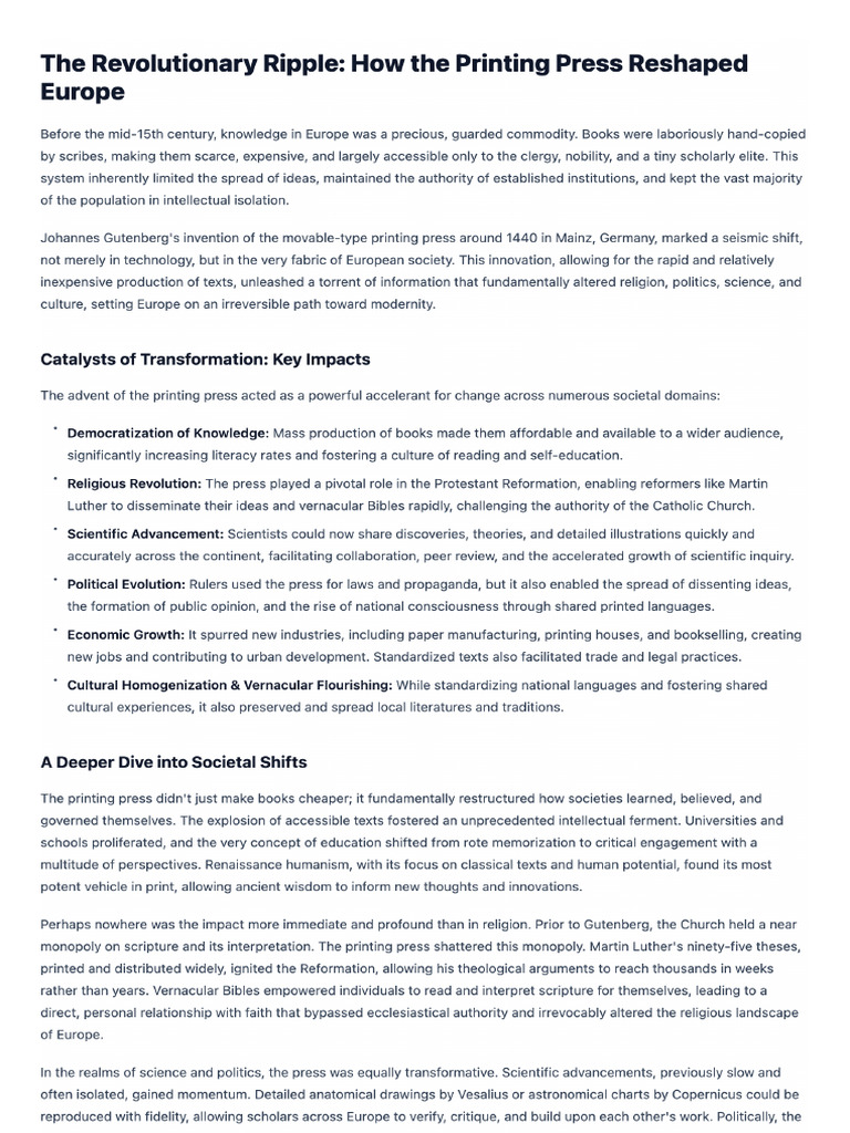 The Impact of The Printing Press On European Societal Change | PDF