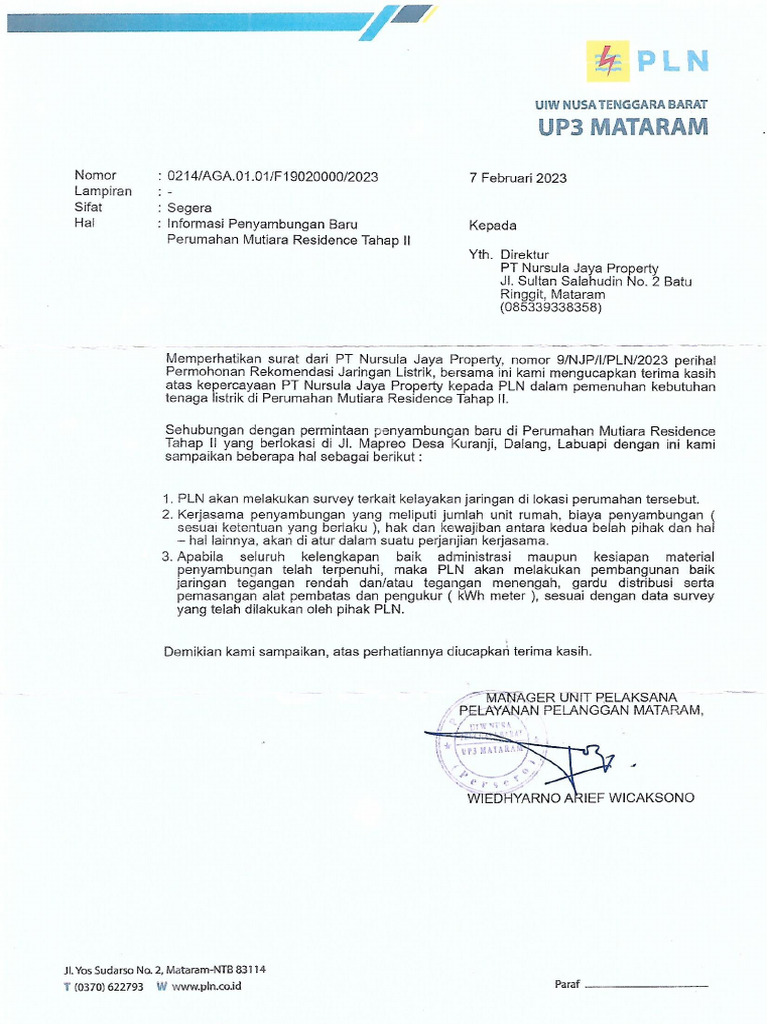 Surat Kesanggupan PLN 1 | PDF