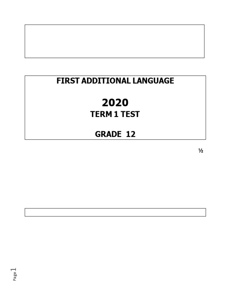 Grade 12 English FAL Term 1 Test 2020 | PDF | Emotions | Memorandum