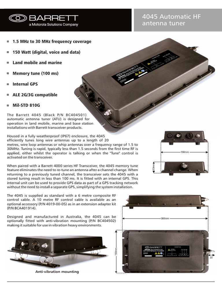 Barrett 4045 Automatic HF Antenna Tuner Brochure - Black A4 V1 | PDF ...