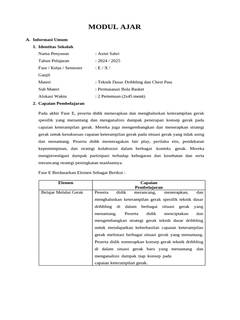 Teknik Dasar Dribbling & Chest Pass Basket | PDF