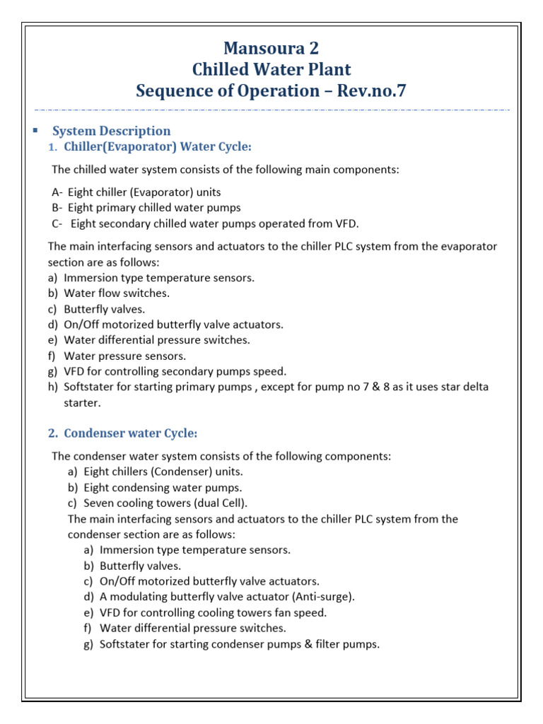 Mansoura CHWP Sequence of Operation Rev No 7 | PDF | Pump | Scada