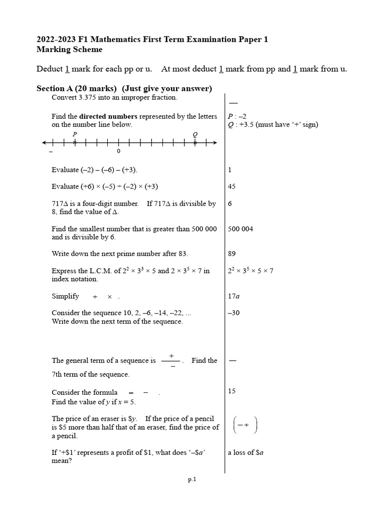 Deduct 1 Mark For Each PP or U. at Most Deduct 1 Mark From PP and 1 ...