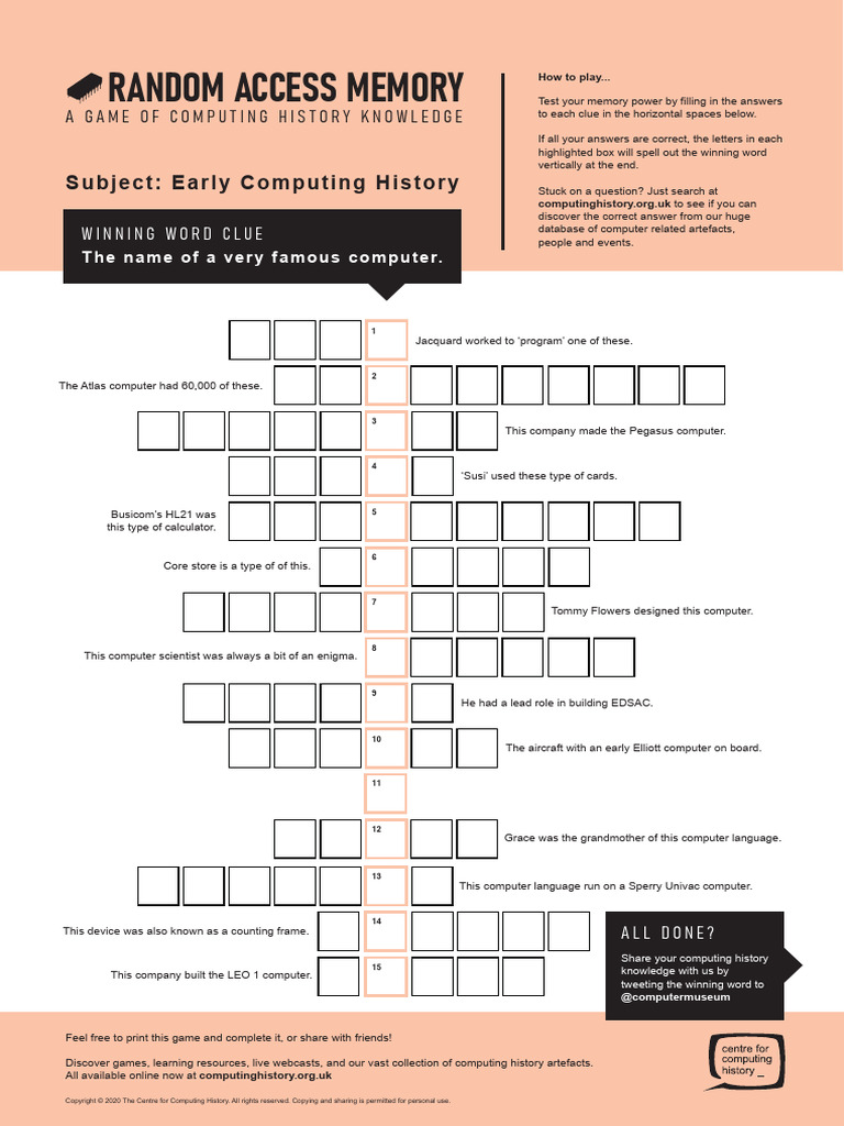 Computing History Crossword Game | PDF | Computer Science | Computer ...