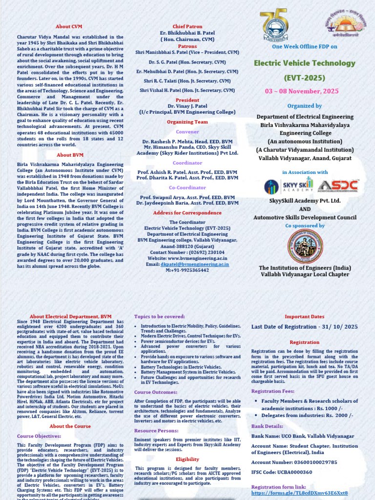 BVM - Electric Vehicle Technology FDP Brochure | PDF | Electric Vehicle
