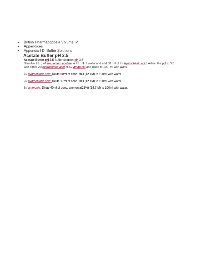 Acetate Buffer PH 3.5 | PDF