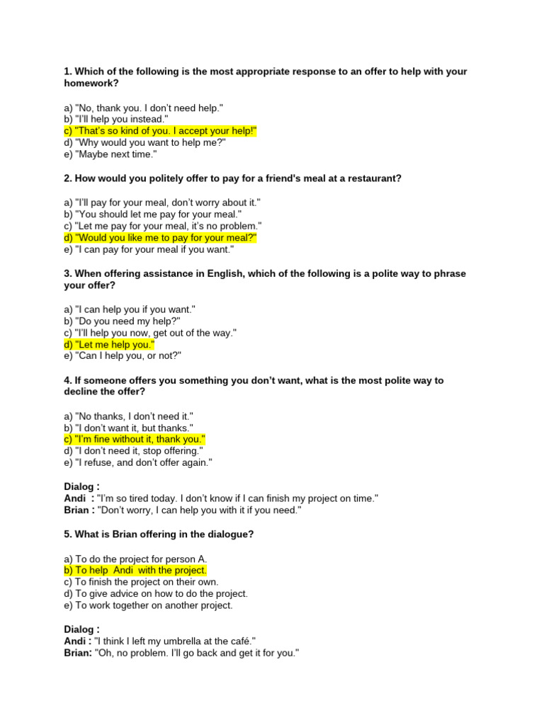 Polite Offer and Response Scenarios | PDF | Digital Marketing | Marketing