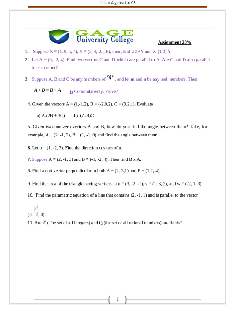 Linear Algebra Assignment | PDF