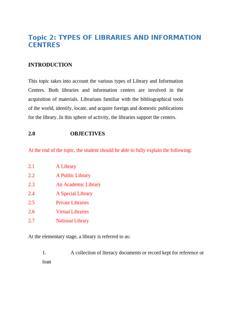Types of Libraries and Information Centres | PDF | Libraries | Legal ...