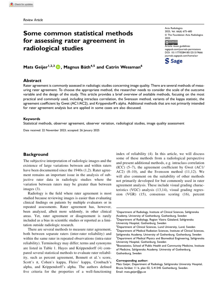 Rater Agreement Methods in Radiology | PDF | Level Of Measurement ...