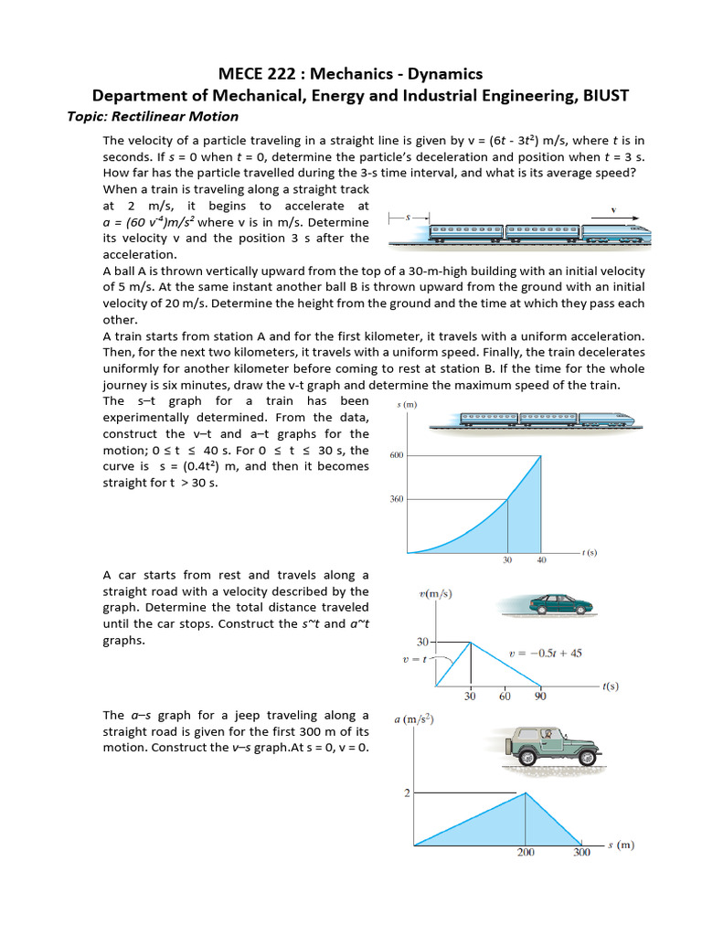 Tut 1 Rectilinear Motion | PDF