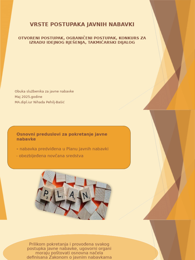 Prezentacija-Postupci Javnih Nabavki (Otvoreni, Ograničeni, Konkurs Za Izredu Idejnog Rješenja ...